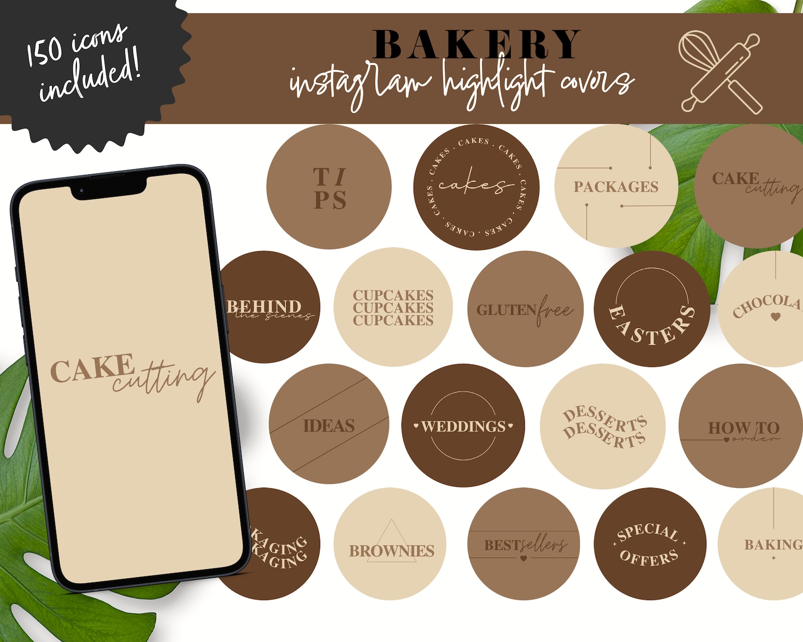 Bakery Instagram Highlight Covers With Letters, Brown Baking Templates ...