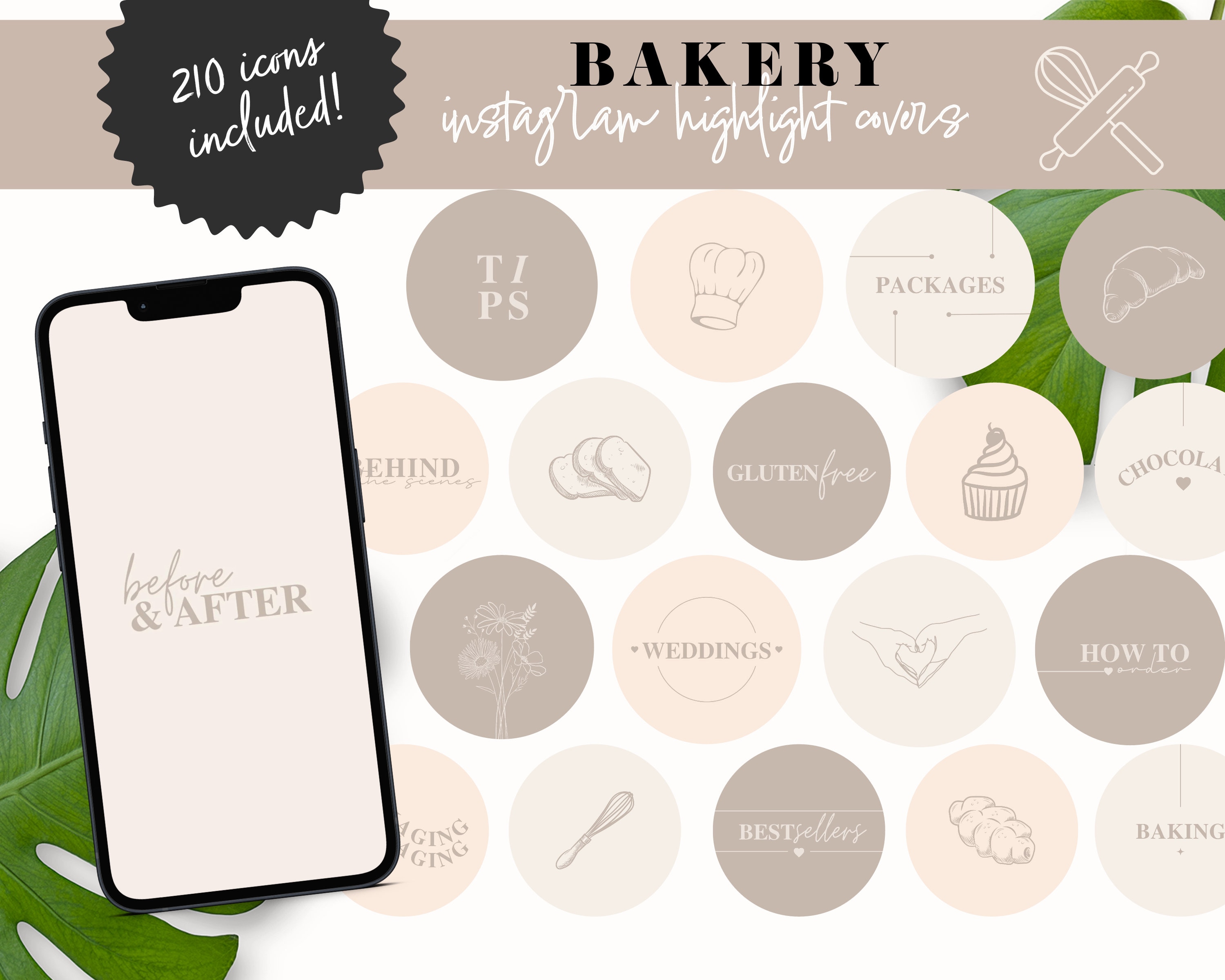 Bakery Instagram Highlight Covers With Letters, Peach Baking Templates ...