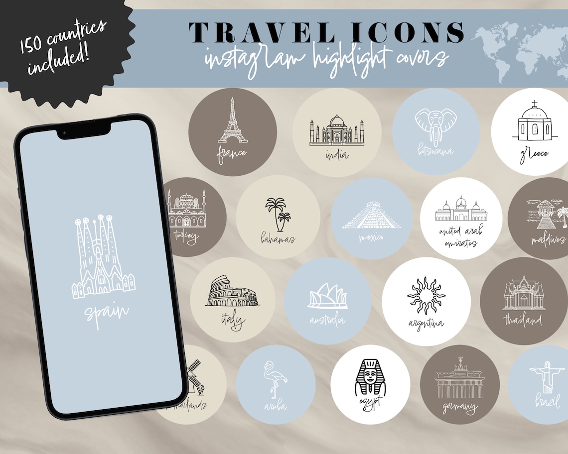 Travel Instagram Highlight Covers, Countries Instagram Story Icons ...