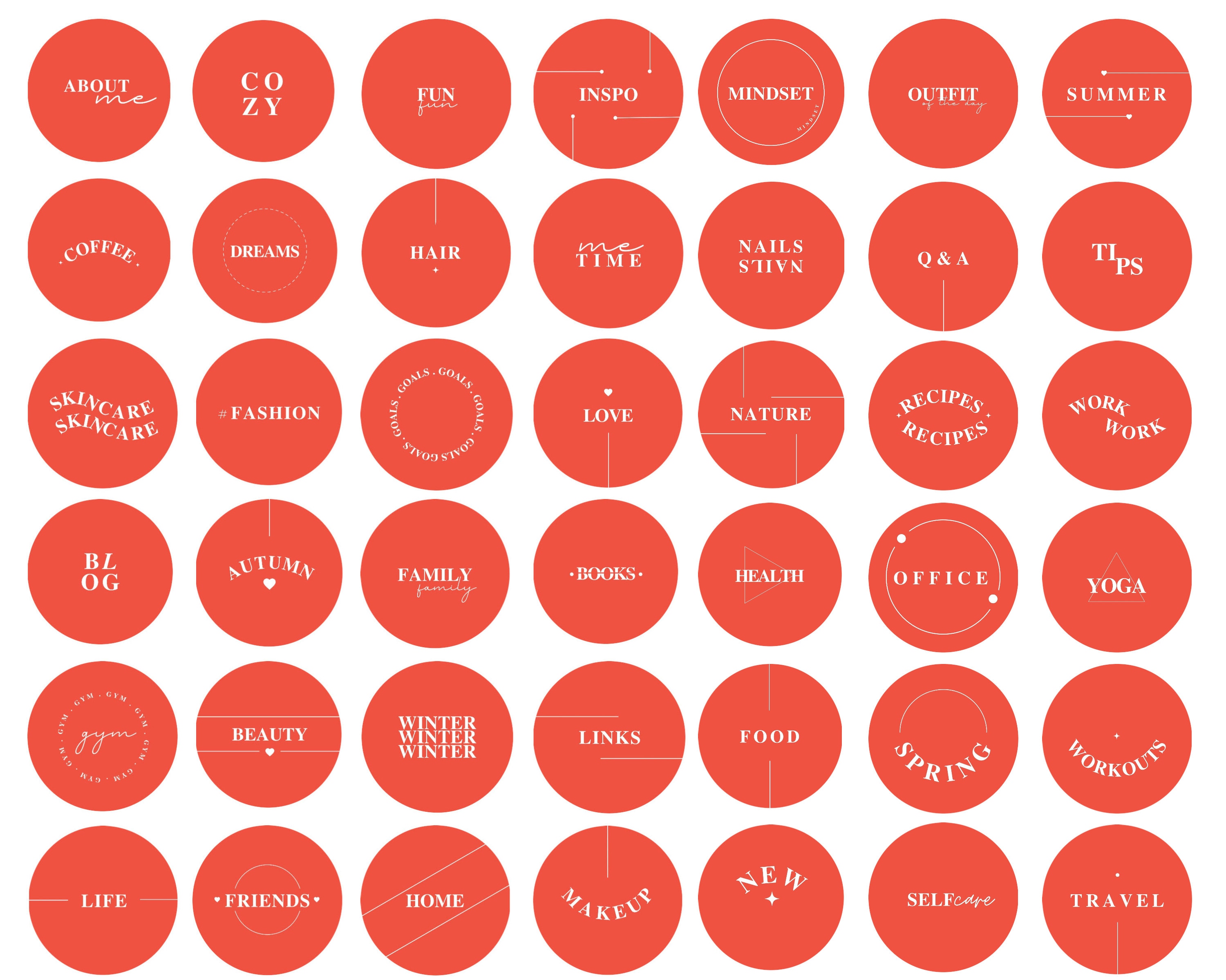 Red Instagram Highlight Covers With Letters, Modern Story Icons Words ...