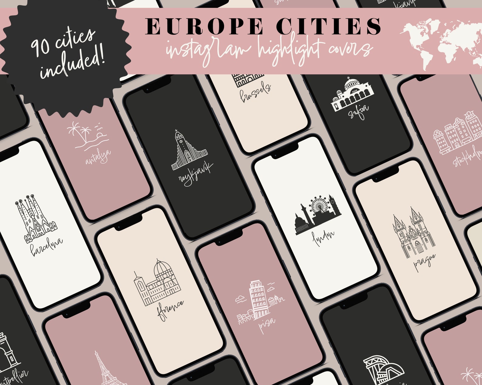 Travel Instagram Highlight Covers, Design Highlight City Names, Travel ...