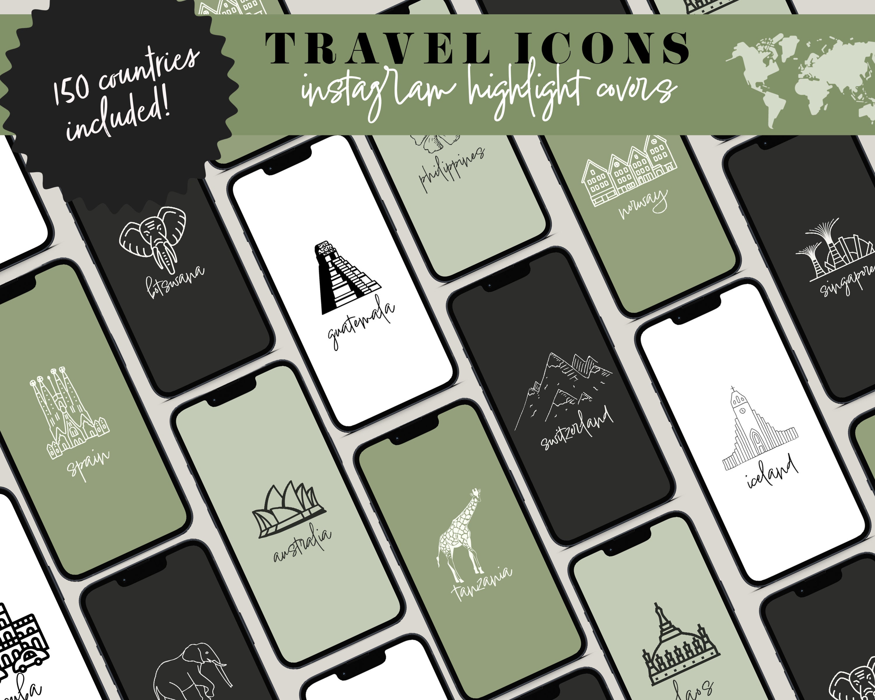Travel Instagram Highlight Covers, Countries Instagram Story Icons ...