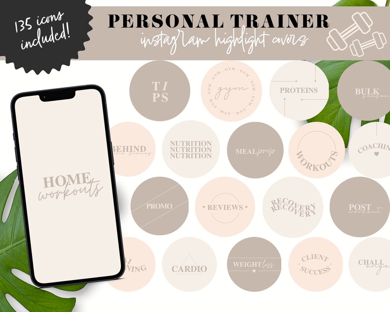 Fitness Instagram Highlight Covers With Letters, Beige Personal Trainer ...
