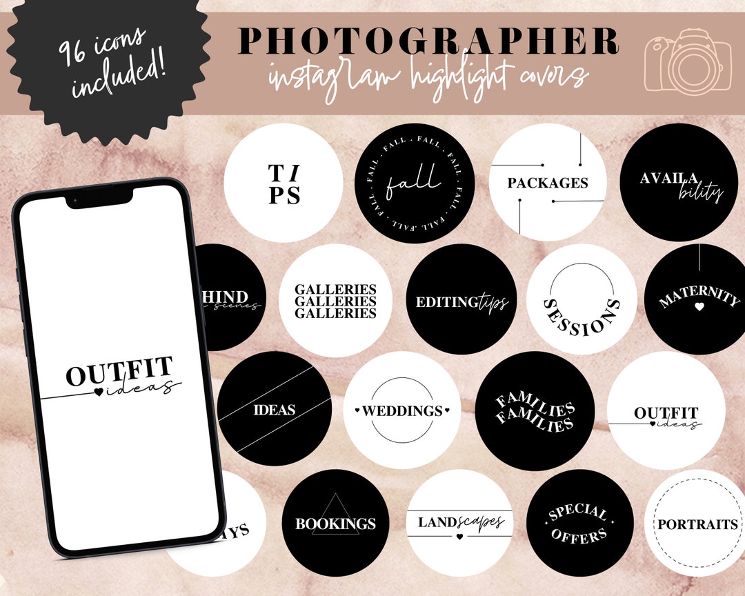 Photographer Instagram Highlight Covers, White Editable Templates ...