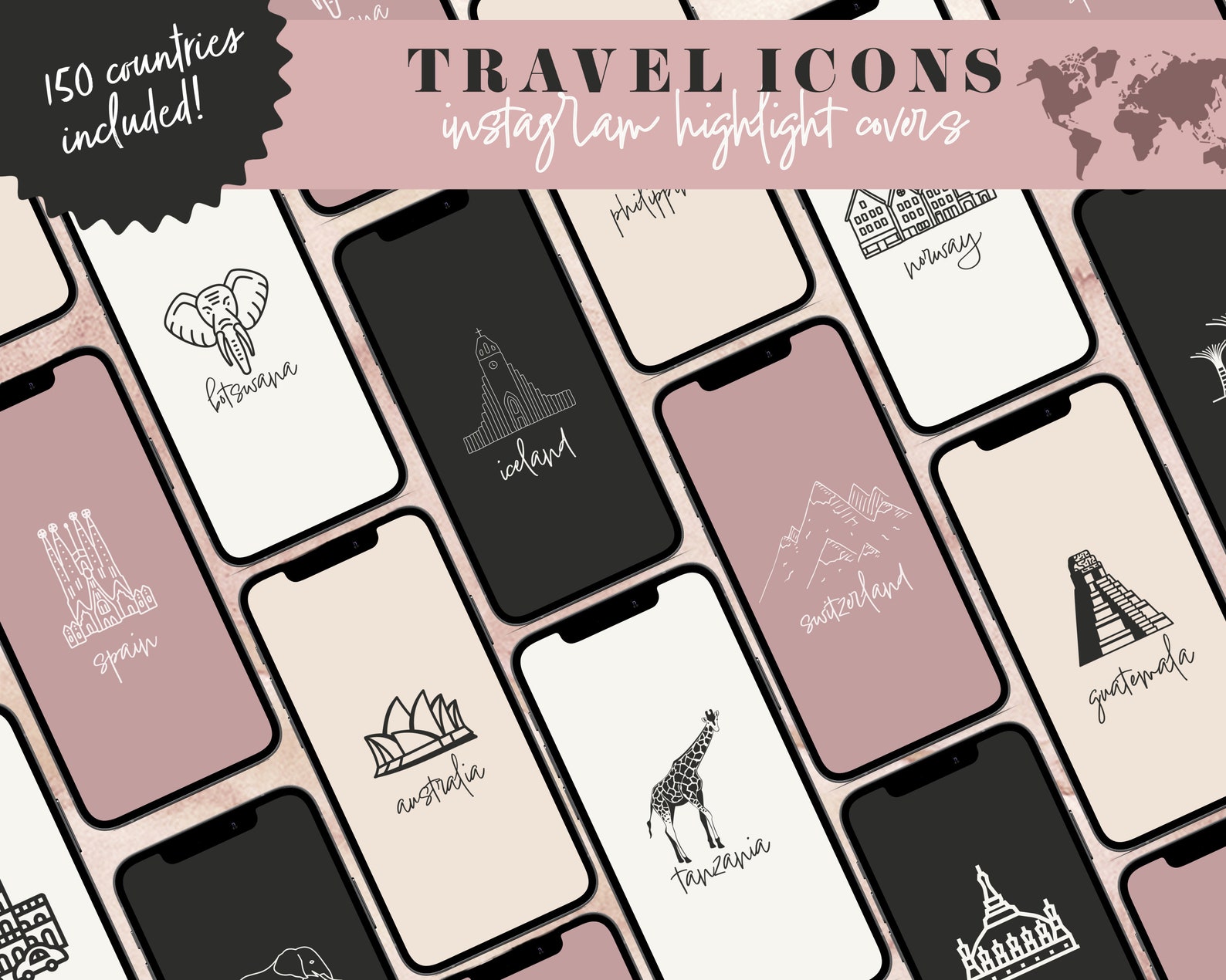 Travel Instagram Highlight Covers Countries Instagram Story - Etsy