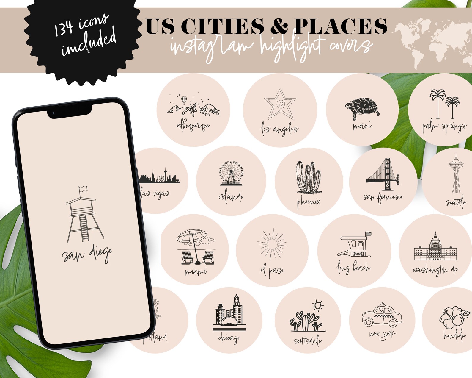 Travel Instagram Highlight Covers, Popular US Cities & Destinations ...
