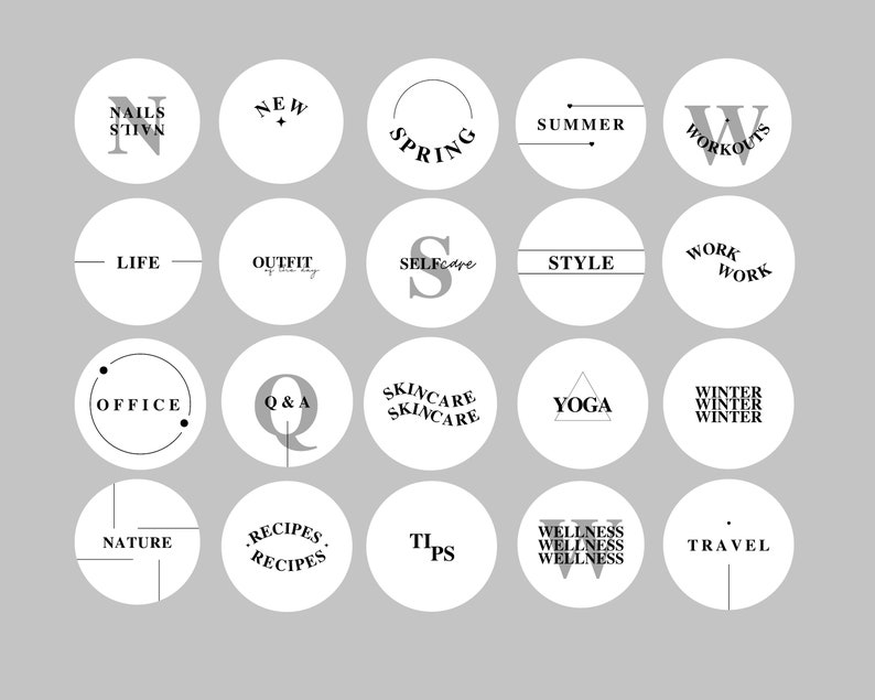 White Instagram Highlight Covers With Letters, Black Story Icons Words ...