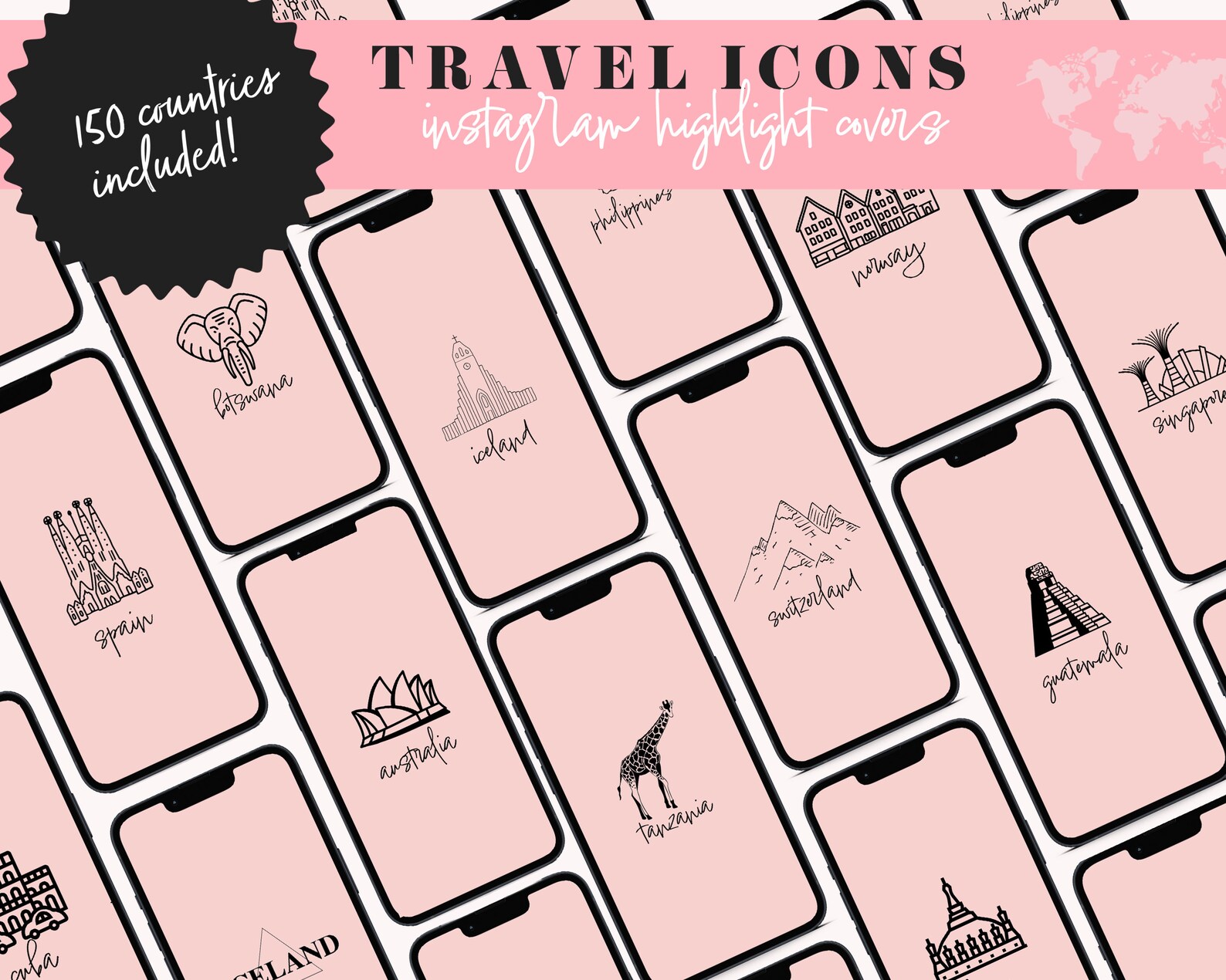Travel Instagram Highlight Covers Countries Instagram Story - Etsy