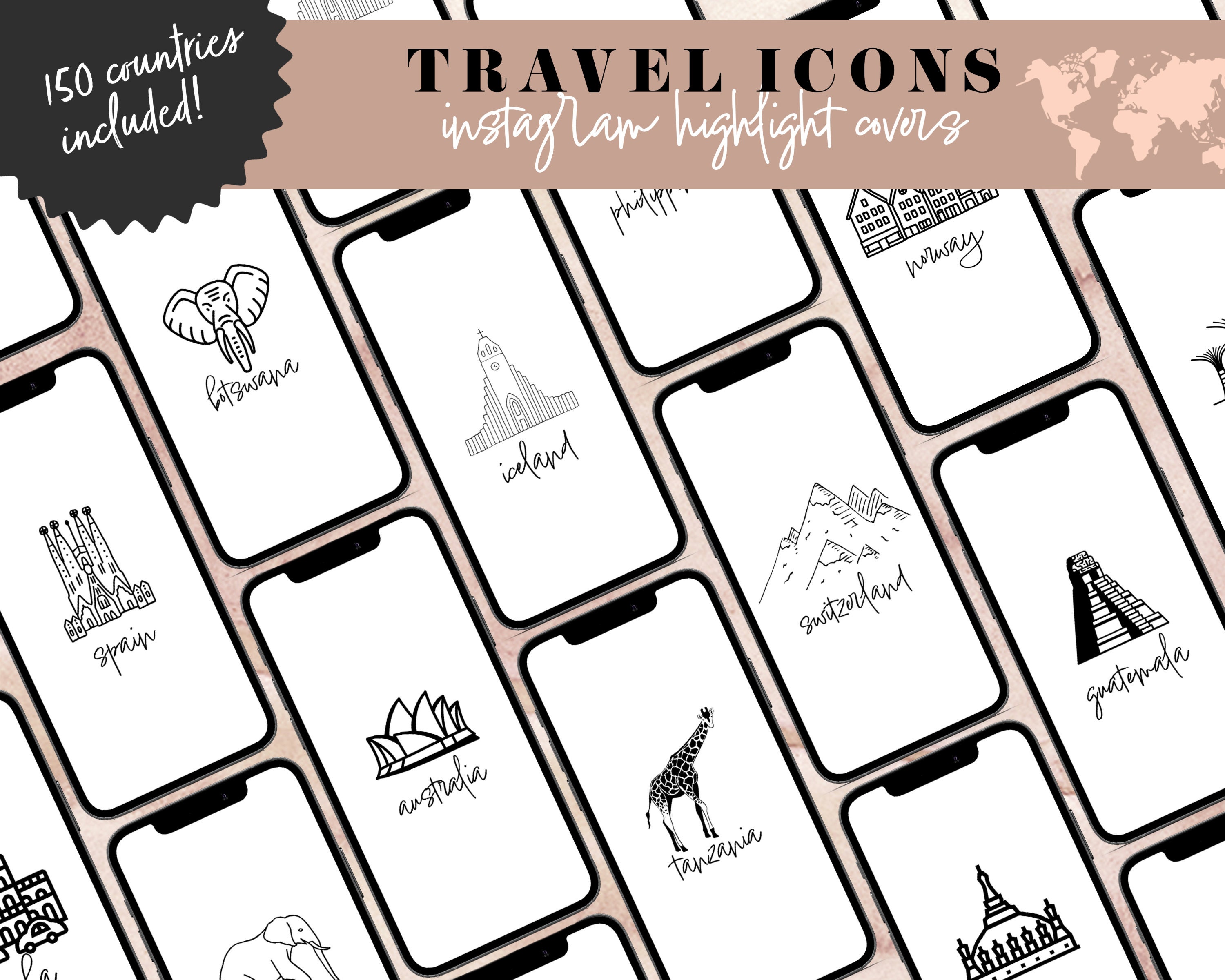 Travel Instagram Highlight Covers Countries Instagram Story - Etsy