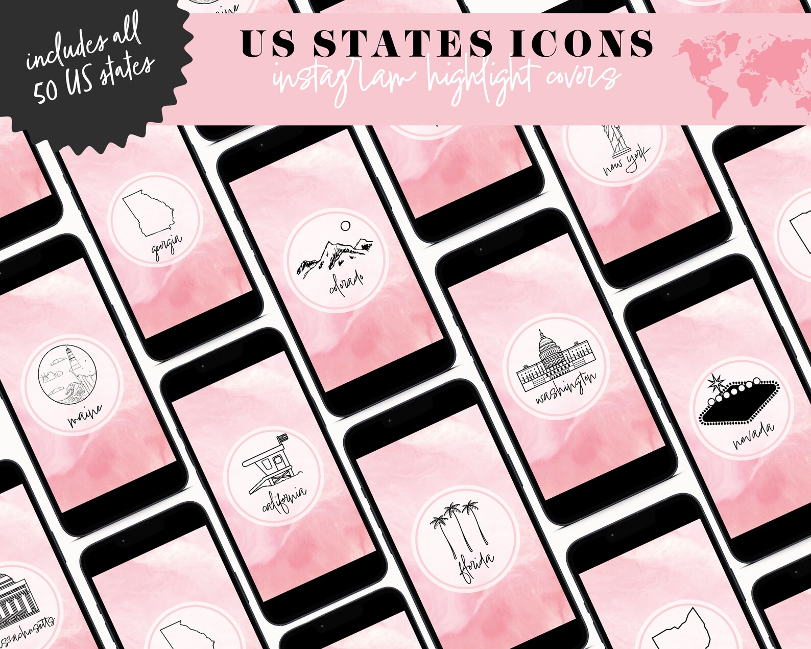 Travel Instagram Highlight Covers, US States Instagram Story Icon ...