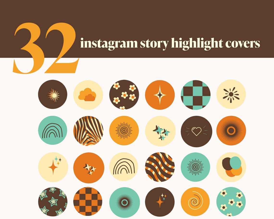 Retro Graphic Instagram Highlight Covers, 80s Brown Disco Story Icons ...