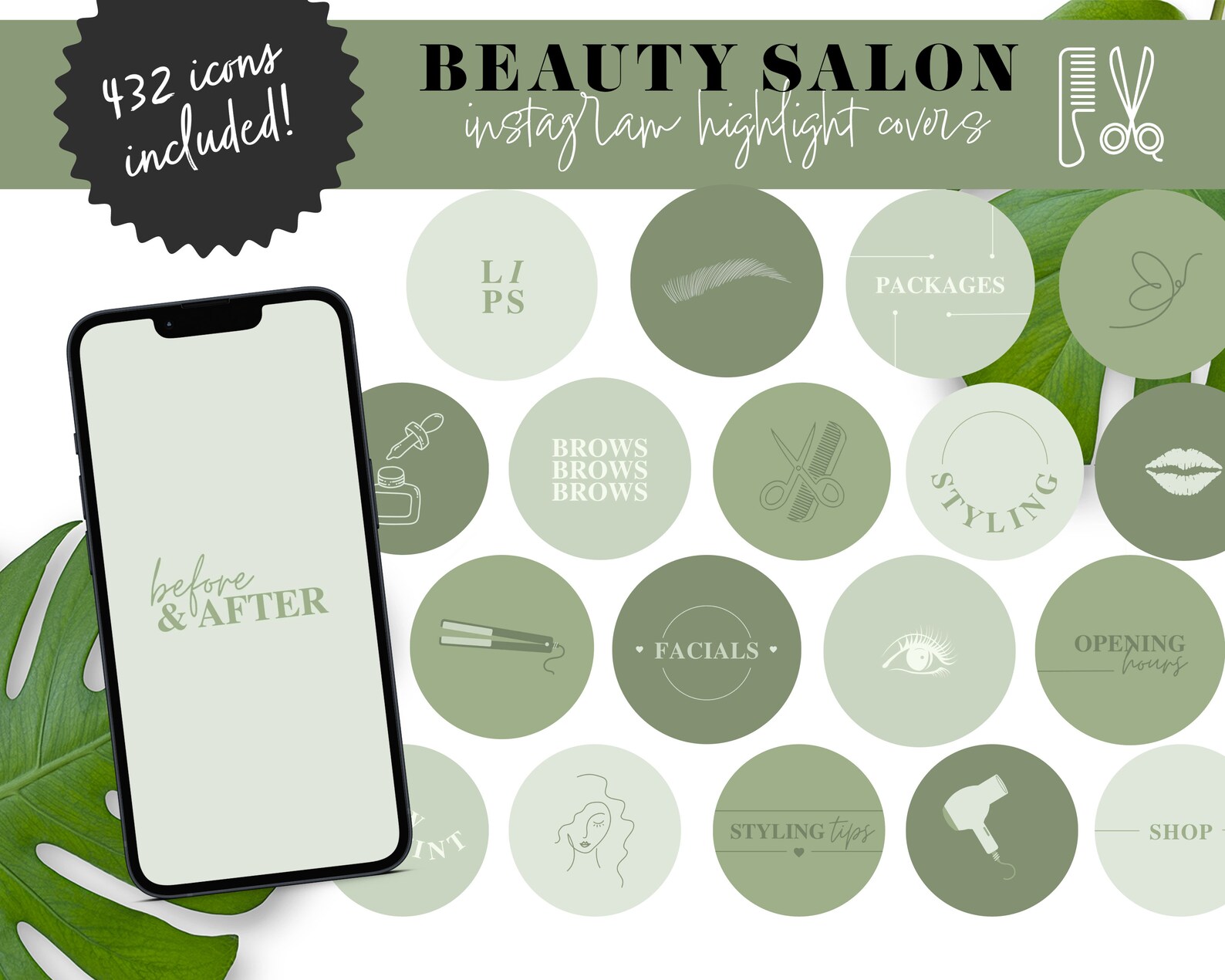 Beauty Salon Instagram Highlight Covers, Green Esthetician Business ...