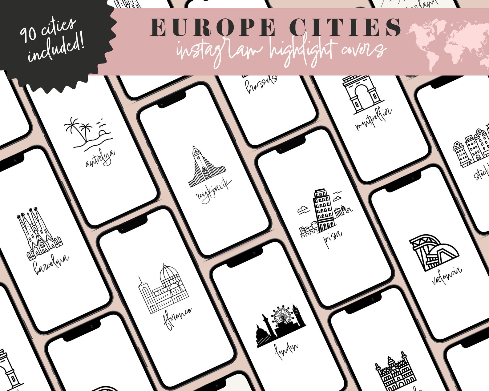 Travel Instagram Highlight Covers, Europe Cities Instagram Story Icons ...
