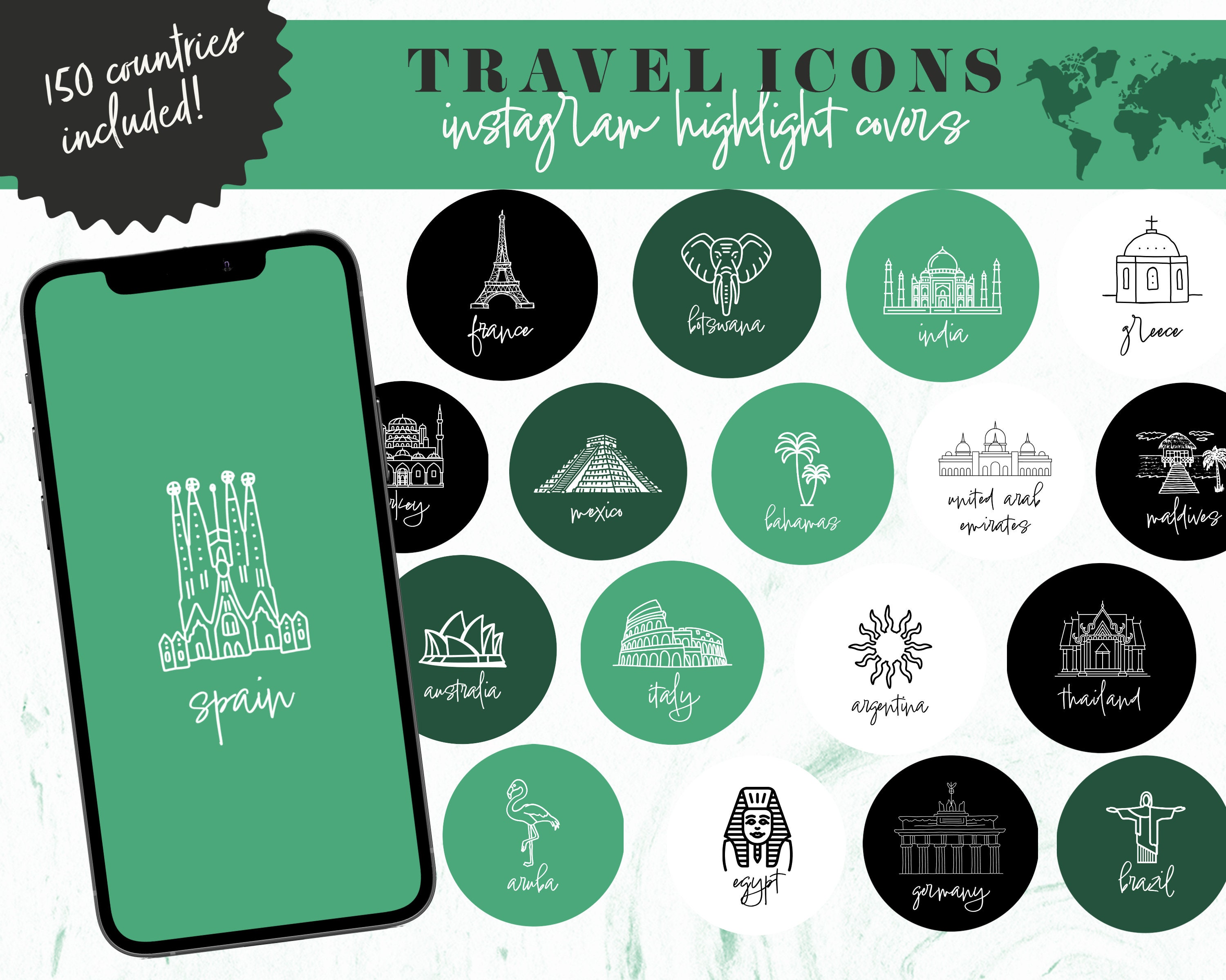 Travel Instagram Highlight Covers, Destinations Instagram Story Icons ...