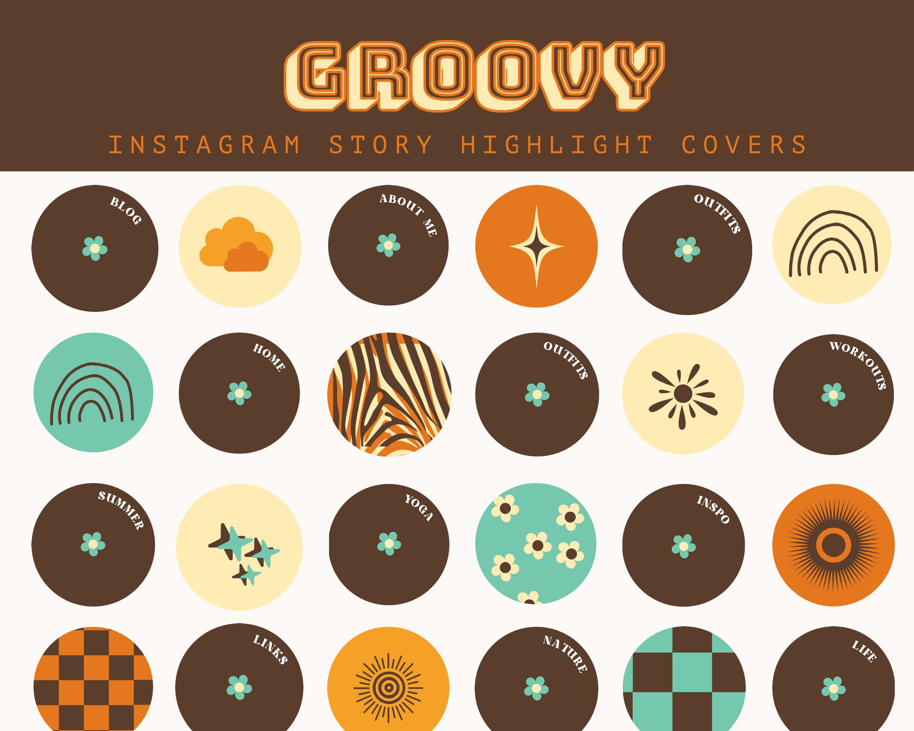 Retro Brown Instagram Highlight Covers, 80s Blue Retro Story Highlight ...