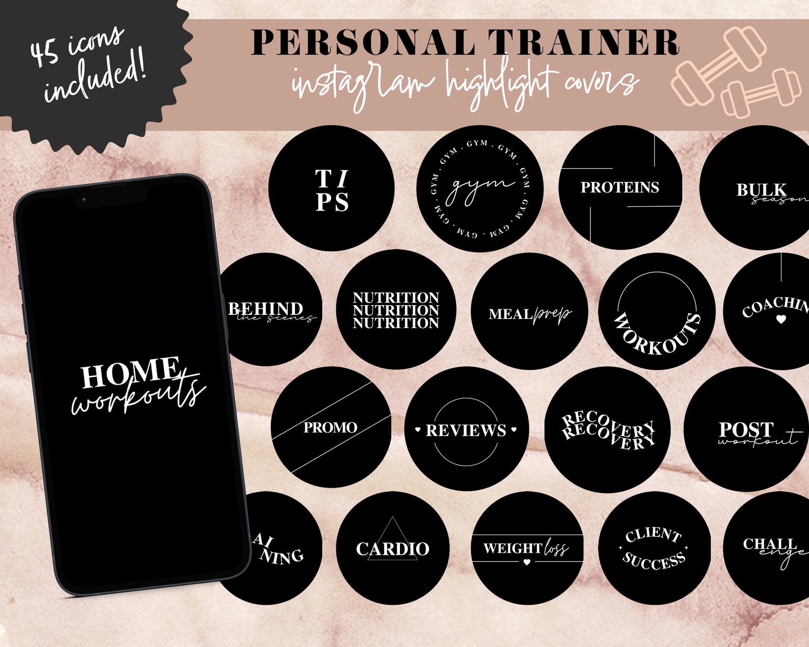 Fitness Instagram Highlight Covers With Letters, Personal Trainer ...