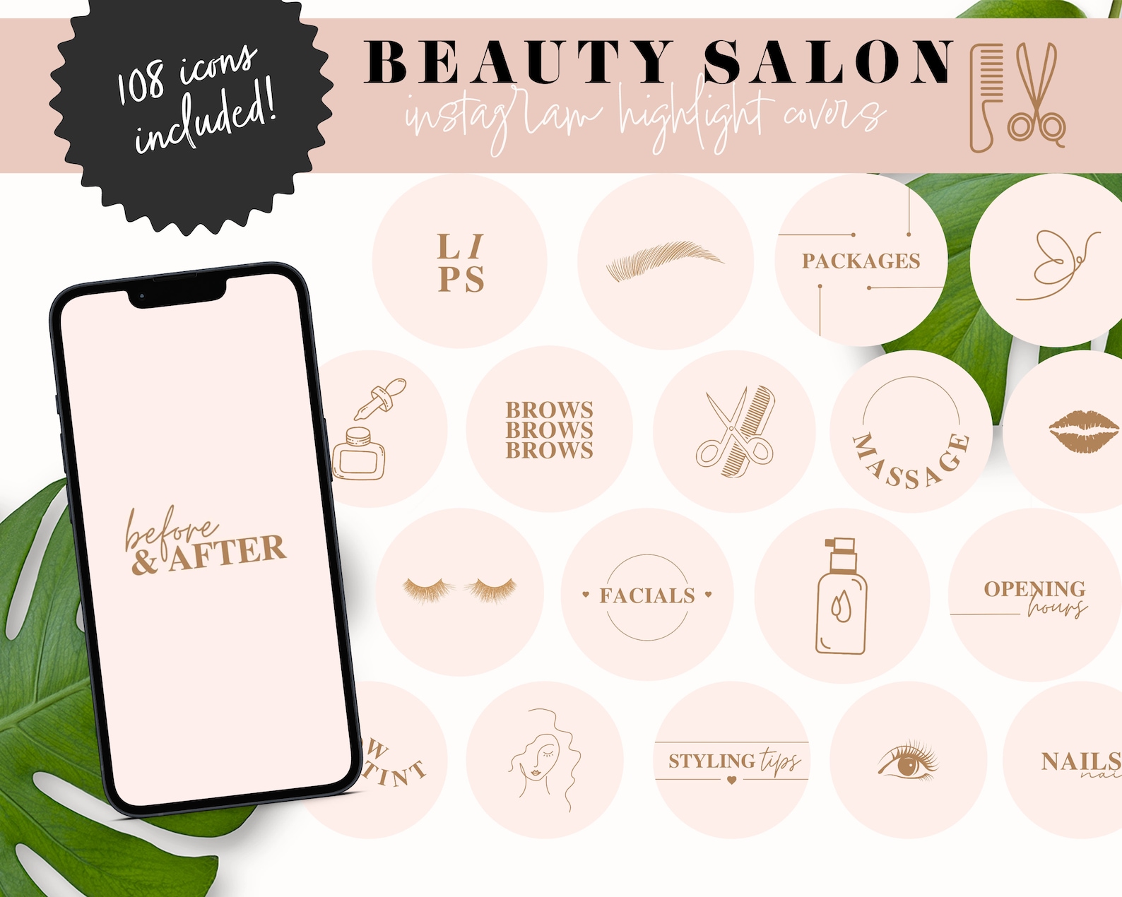 Beauty Salon Instagram Highlight Covers Gold Nail Tech - Etsy