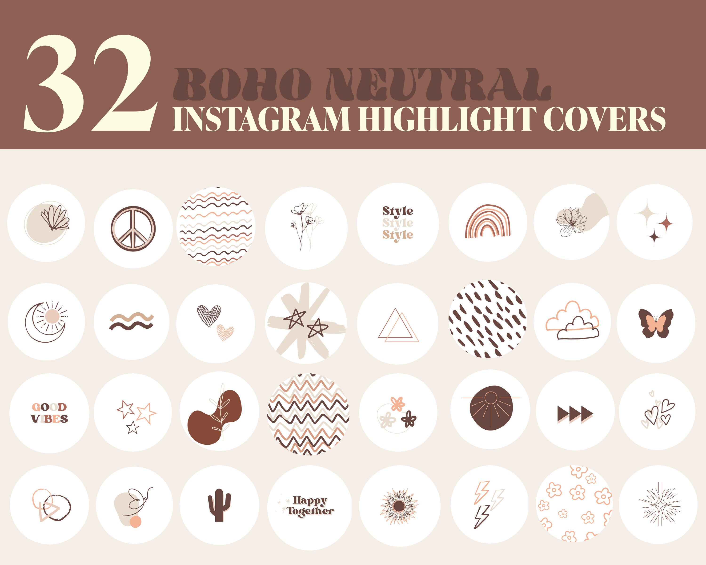 Boho Neutral Instagram Highlight Covers 80s Natural Groovy - Etsy
