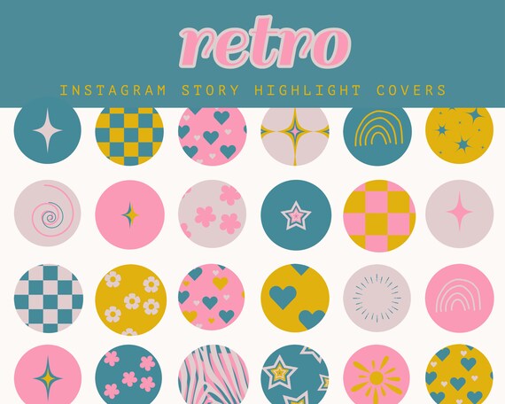 32 Groovy Instagram Story Highlight Covers Bright Retro - Etsy