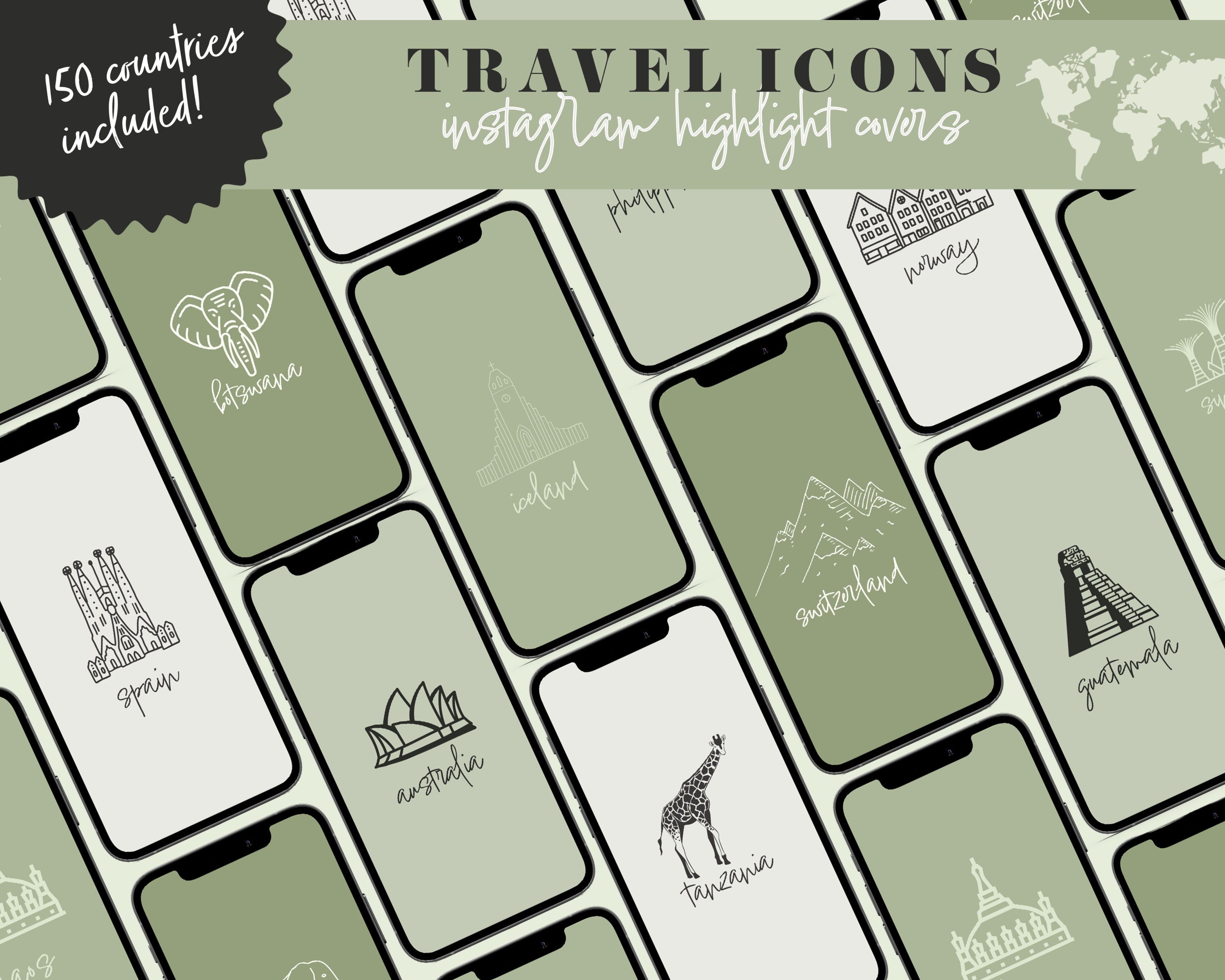 Travel Instagram Highlight Covers, Countries Instagram Story Icons ...