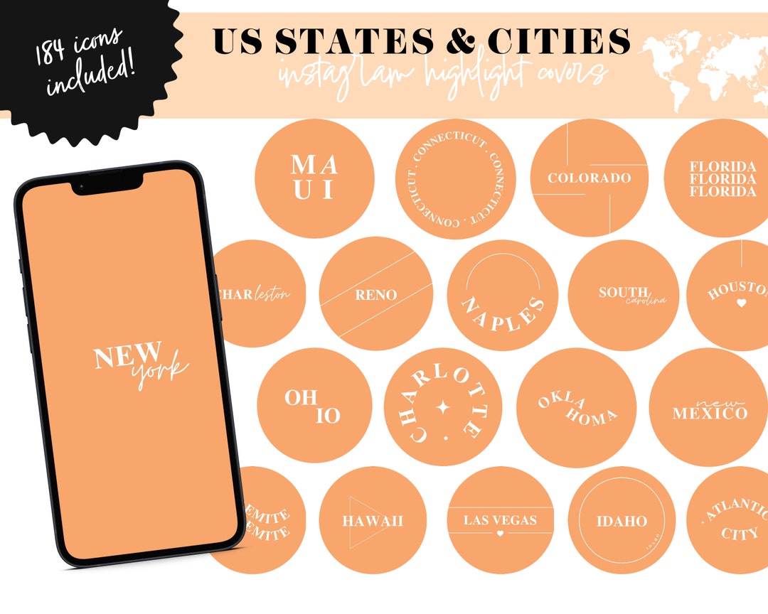 Travel Instagram Highlight Covers, US States Instagram Story Icons ...