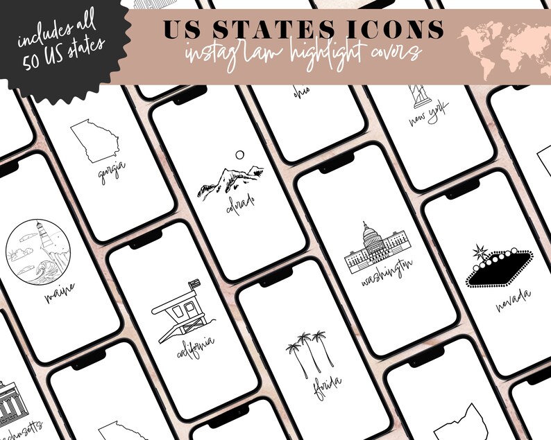 Travel Instagram Highlight Covers, US States Instagram Story Icons ...