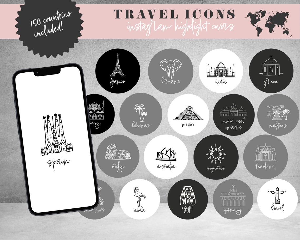 Travel Instagram Highlight Covers Countries Instagram Story - Etsy