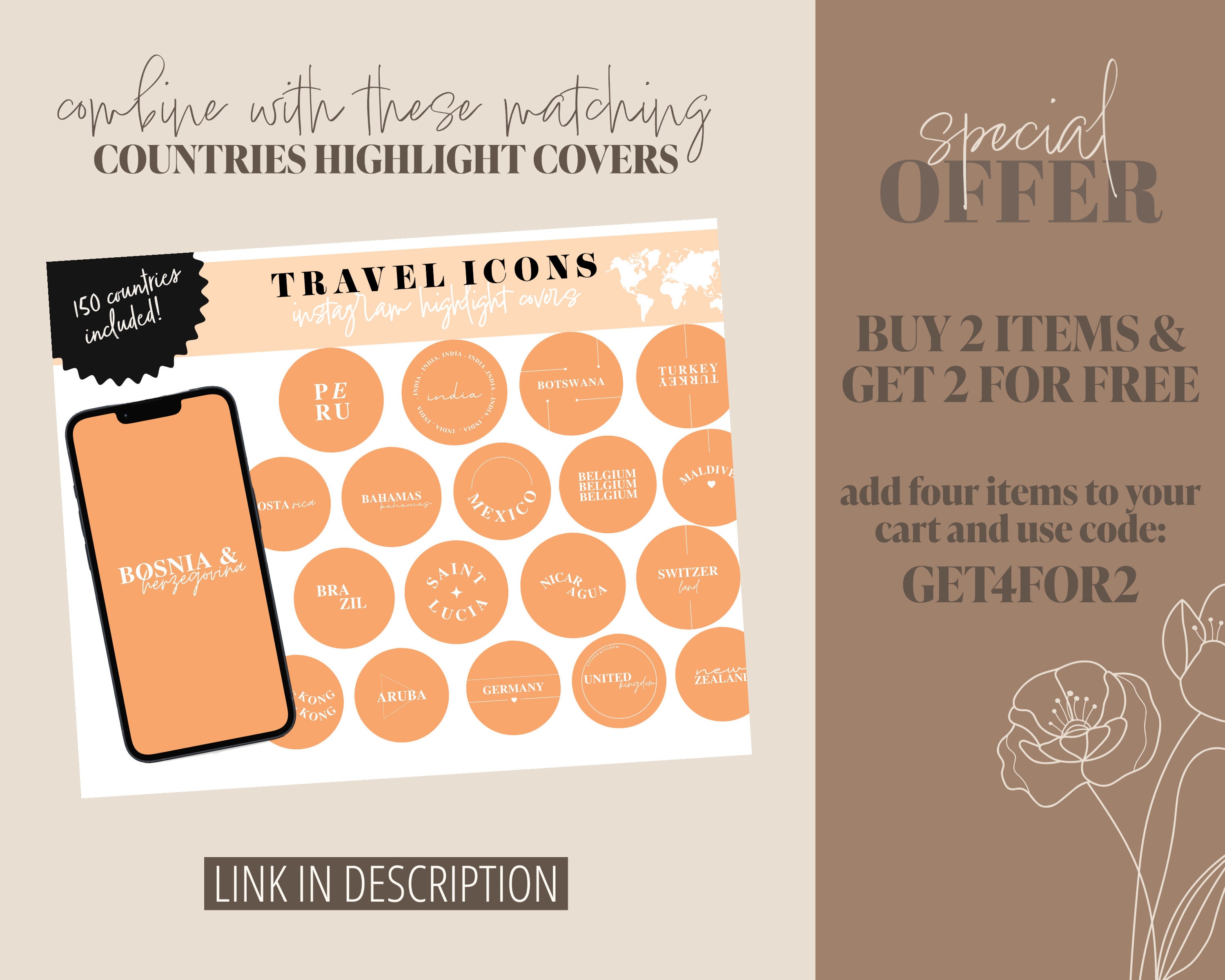 Orange Instagram Highlight Covers With Letters Peach Modern - Etsy