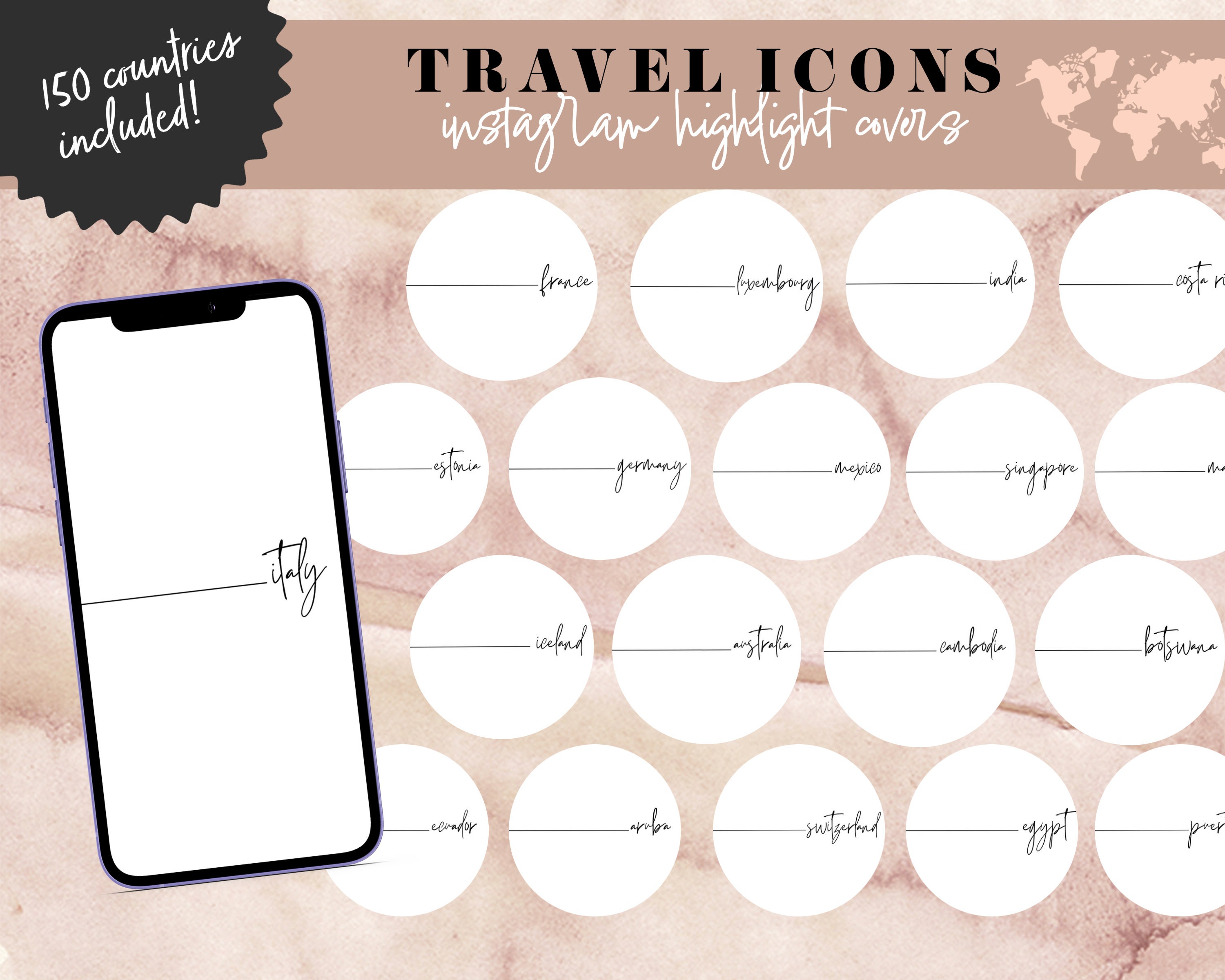 Travel Instagram Highlight Covers, Countries Instagram Story Icons ...