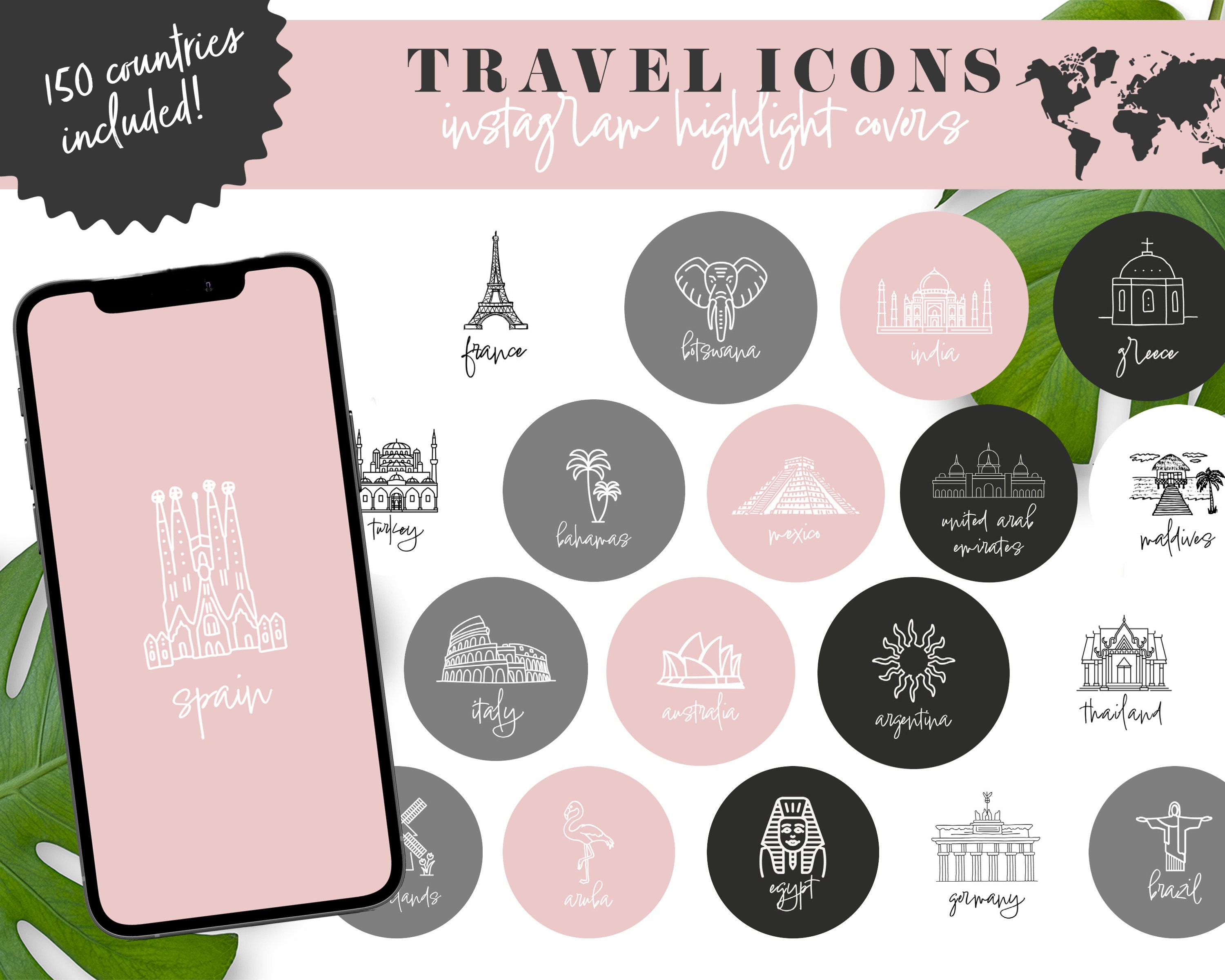 Travel Instagram Highlight Covers, Countries IG Story Icons, Travel ...
