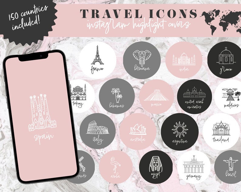 Travel Instagram Highlight Covers Countries Instagram Story - Etsy