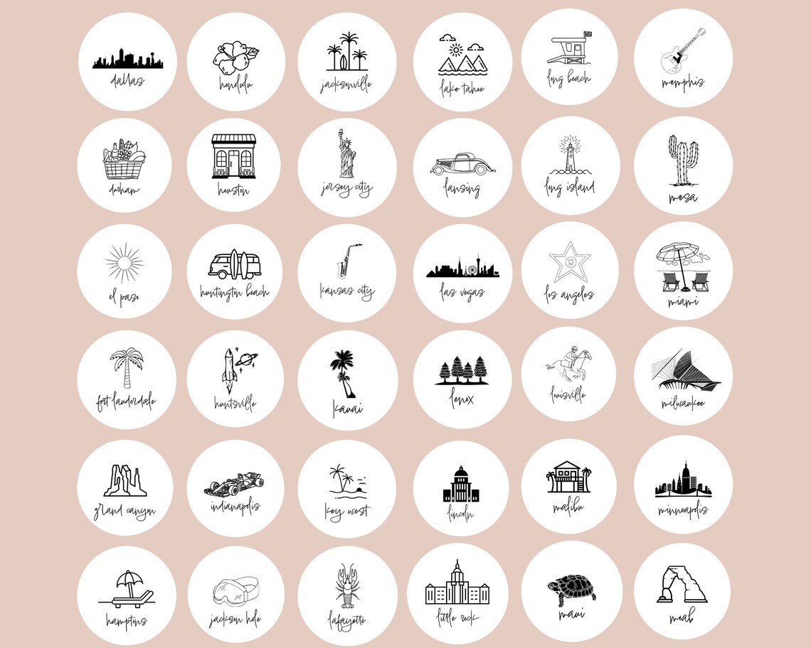 Travel Instagram Highlight Covers Popular US Cities & - Etsy