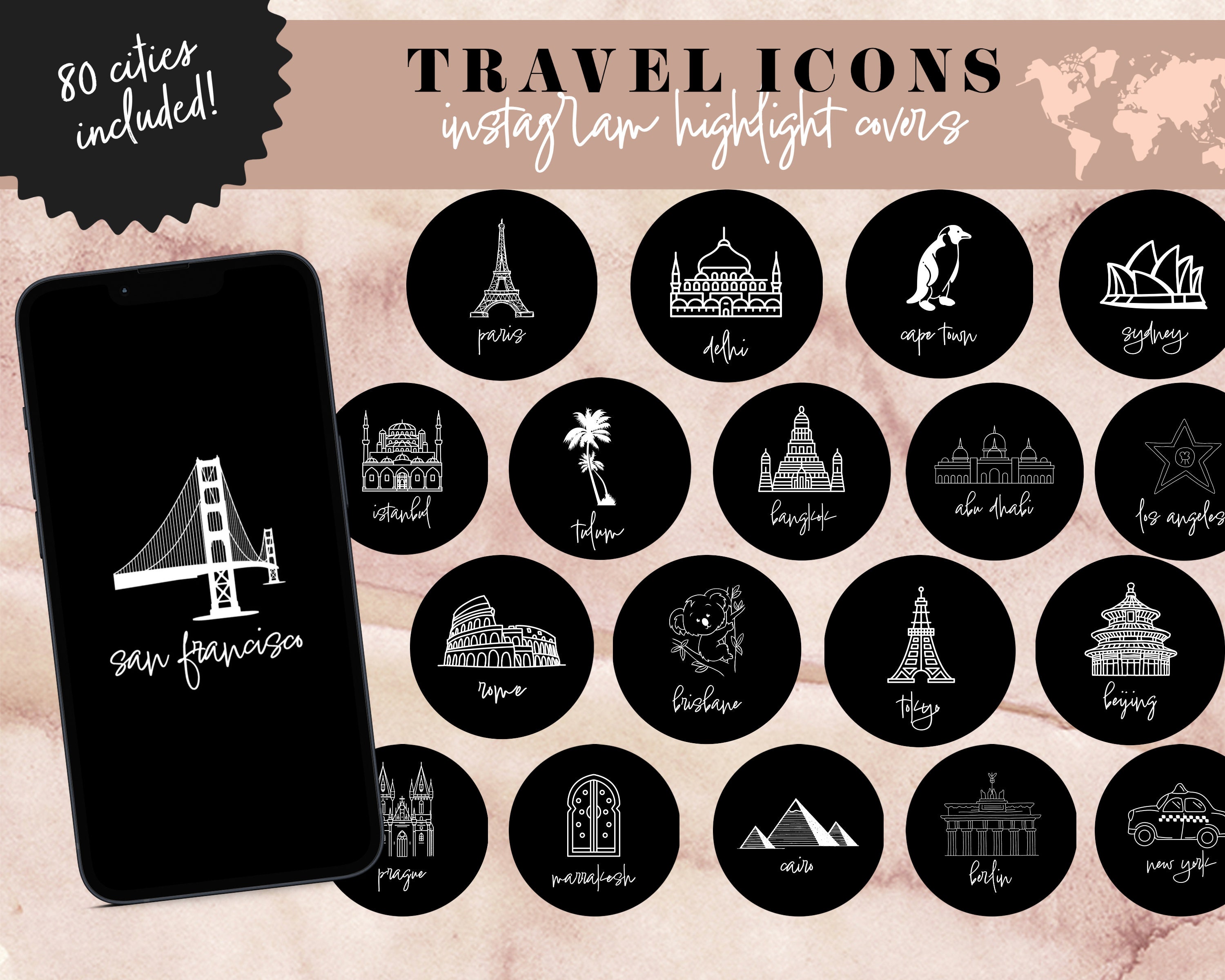 Travel Instagram Highlight Covers, Cities Instagram Story Icons, Travel ...