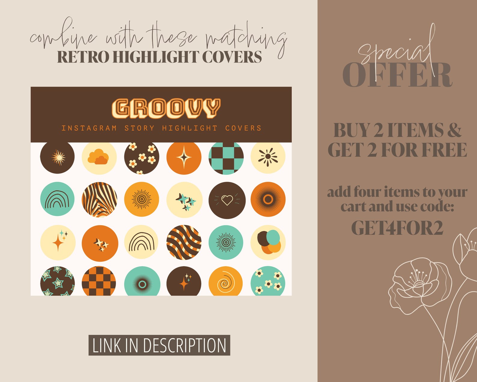 Retro Brown Instagram Highlight Covers, 80s Blue Groovy Story Highlight ...