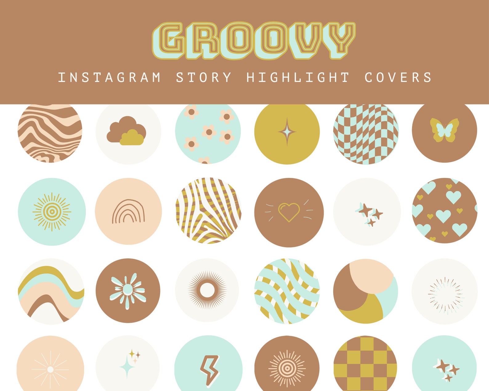 Retro Brown Instagram Highlight Covers, 80s Blue Groovy Story Highlight ...