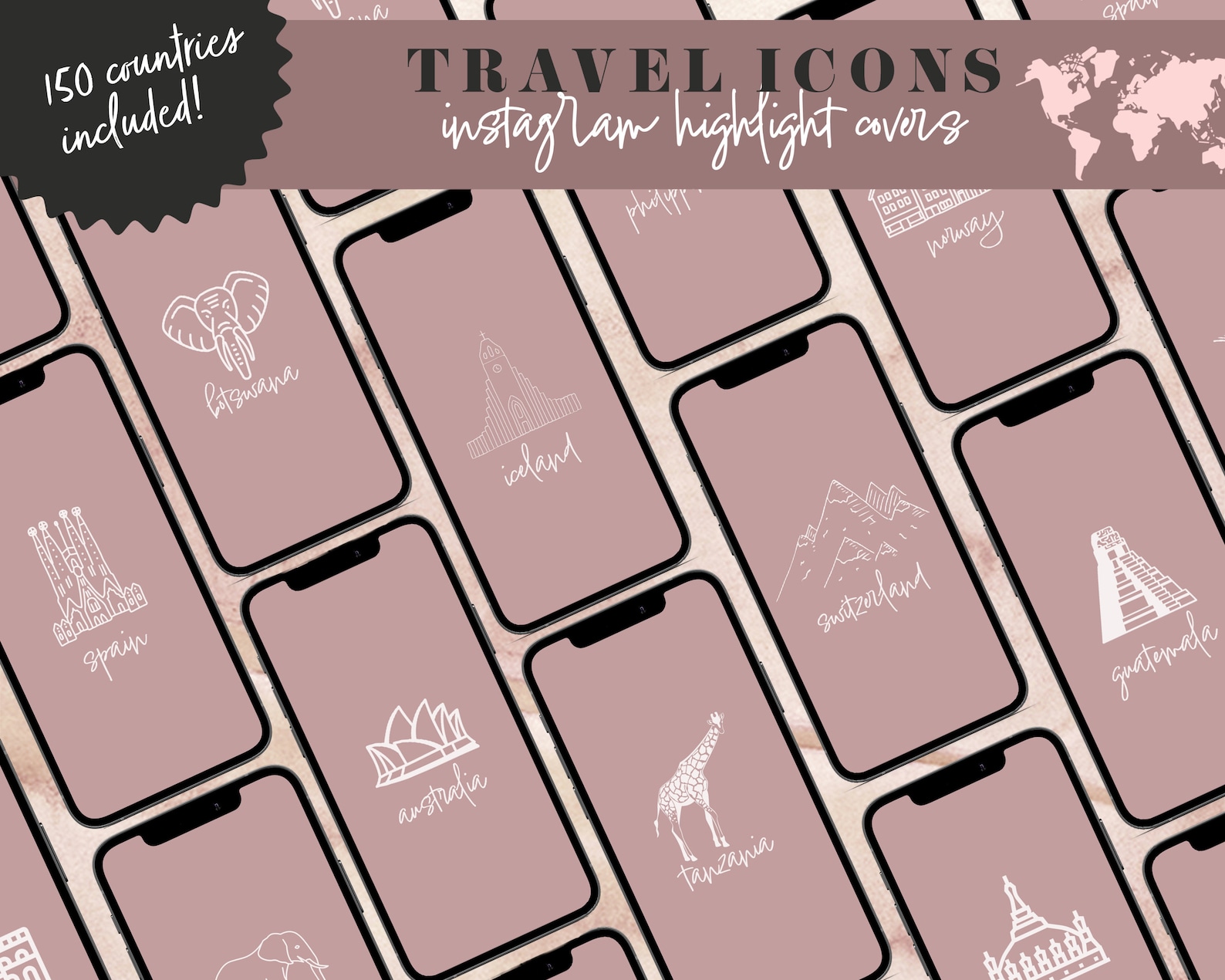 Travel Instagram Highlight Covers Countries Instagram Story - Etsy