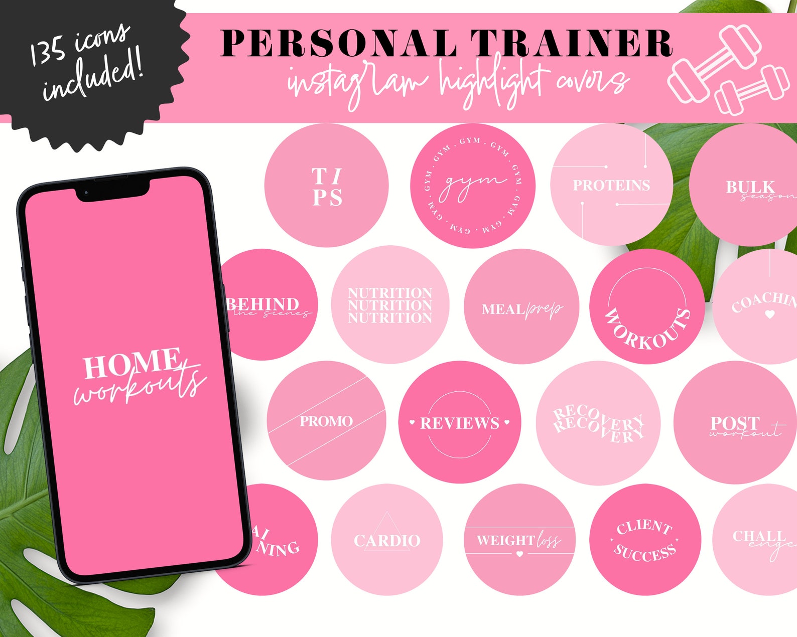 Fitness Instagram Highlight Covers With Letters, Pink Personal Trainer ...