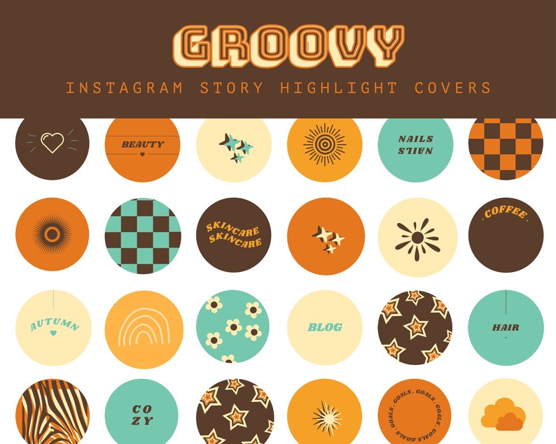 Retro Brown Instagram Highlight Covers, 80s Blue Groovy Story Highlight ...