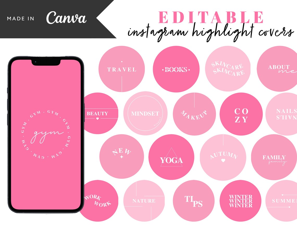 Pink Instagram Highlight Covers With Letters, Modern Story Icons Words ...