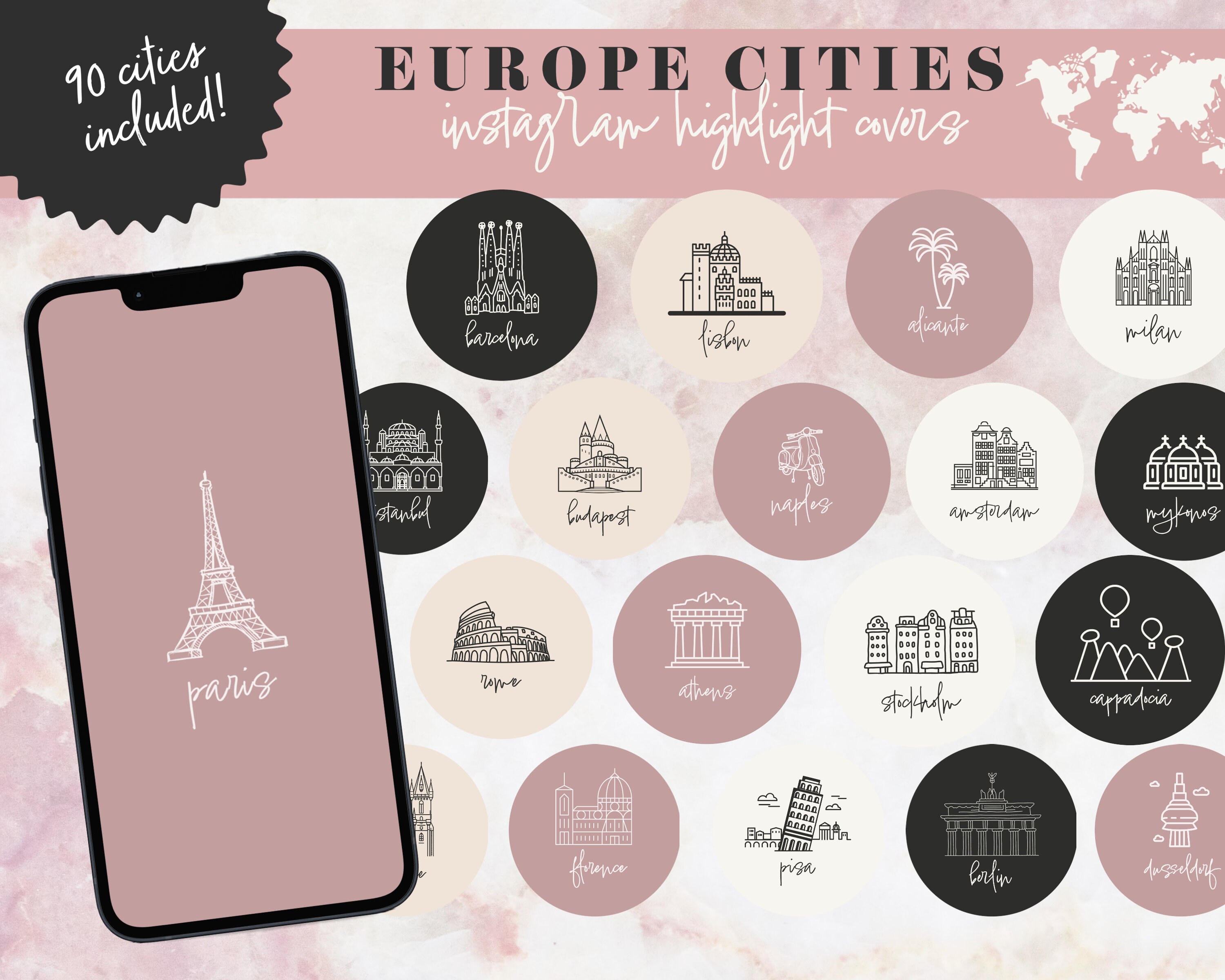 Travel Instagram Highlight Covers, Design Highlight City Names, Travel ...