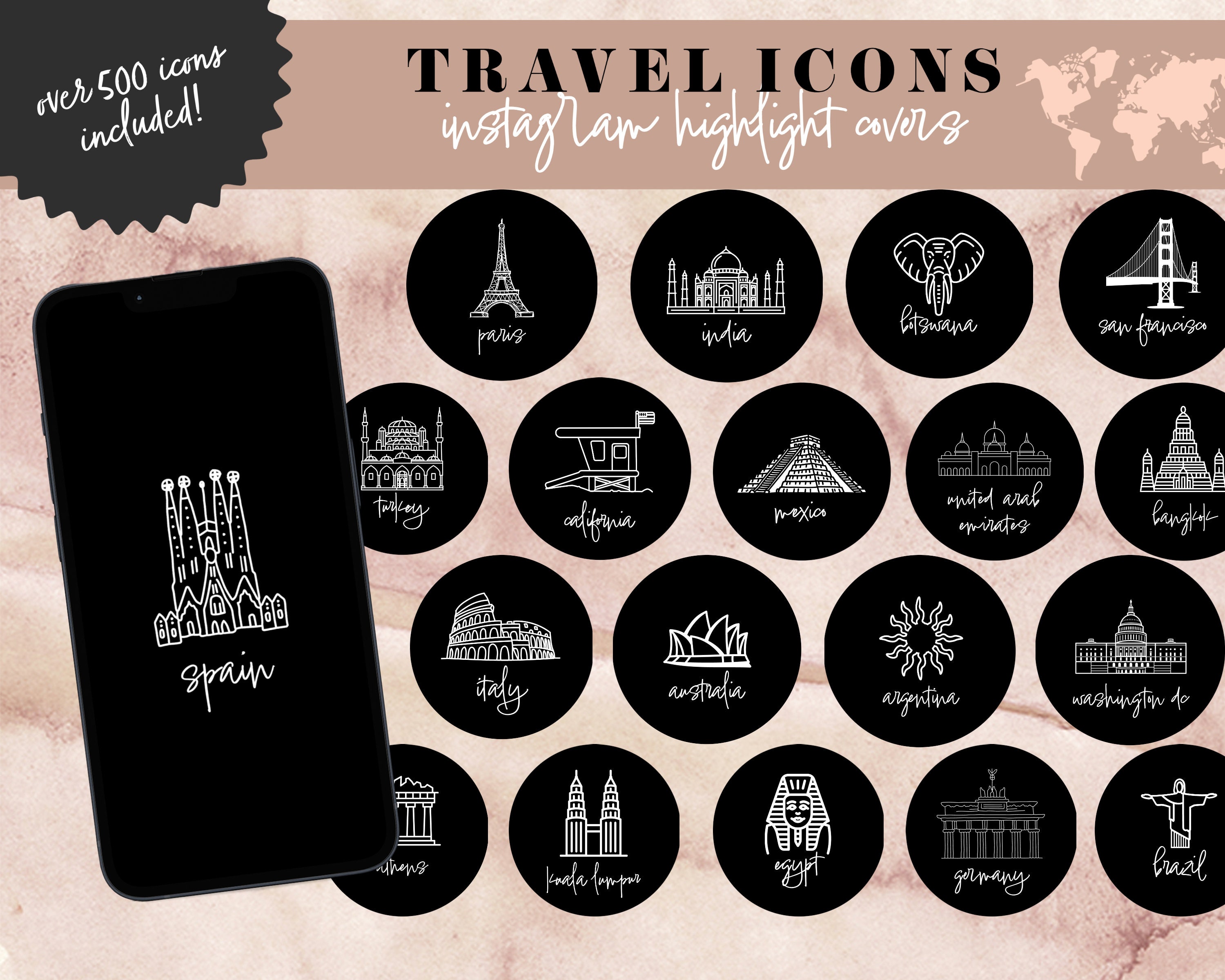 Travel Instagram Highlight Covers, Countries Instagram Story Icons ...