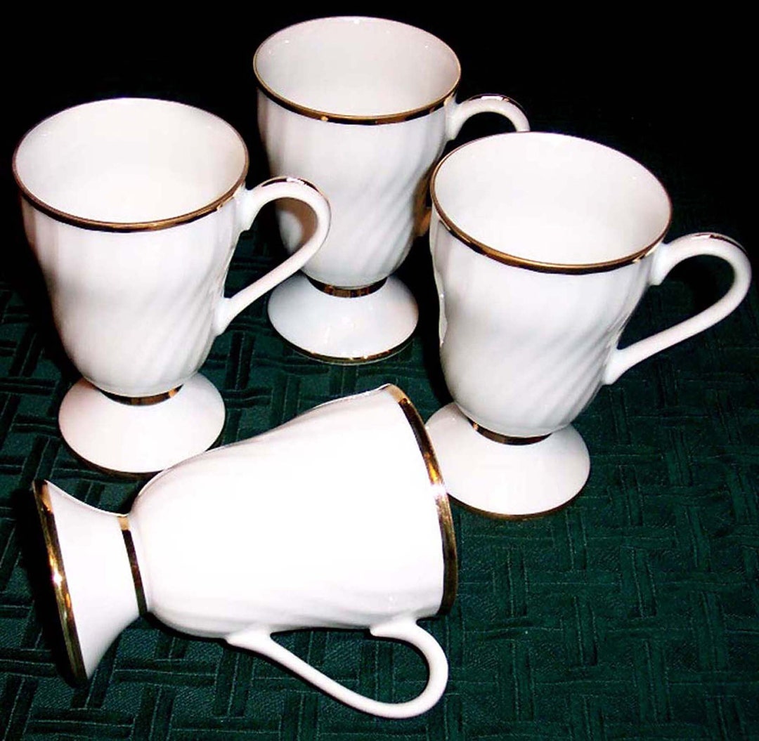 Set of Four - 18K Gold Trimmed Coffee Cups - Etsy