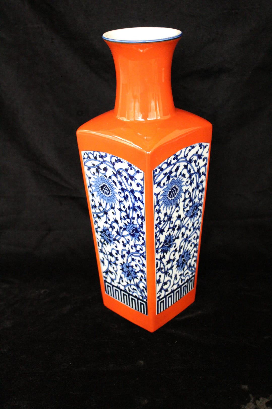 15" Fitz and Floyd Japanese Sienna & Blue Motif Flower Vase - Etsy