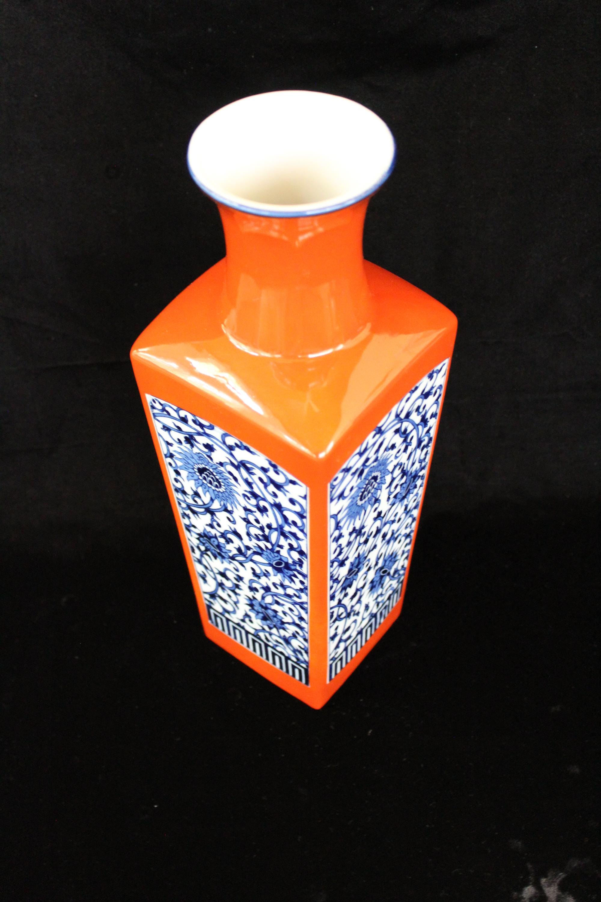 15" Fitz and Floyd Japanese Sienna & Blue Motif Flower Vase - Etsy