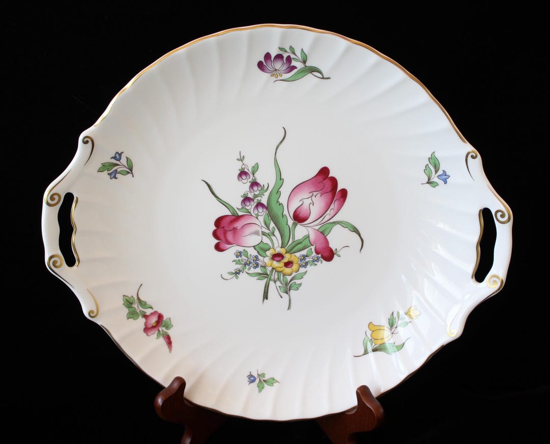 Spode Handled Cake Plate Marlborough Spray gold Trim - Etsy