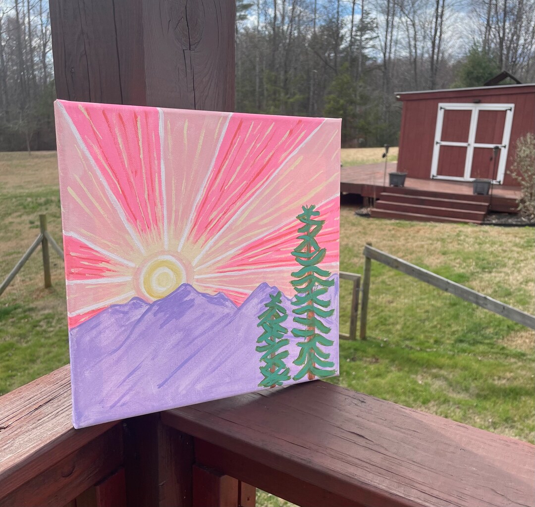 Sunray & Mountain Scenery Hand Painting - Etsy