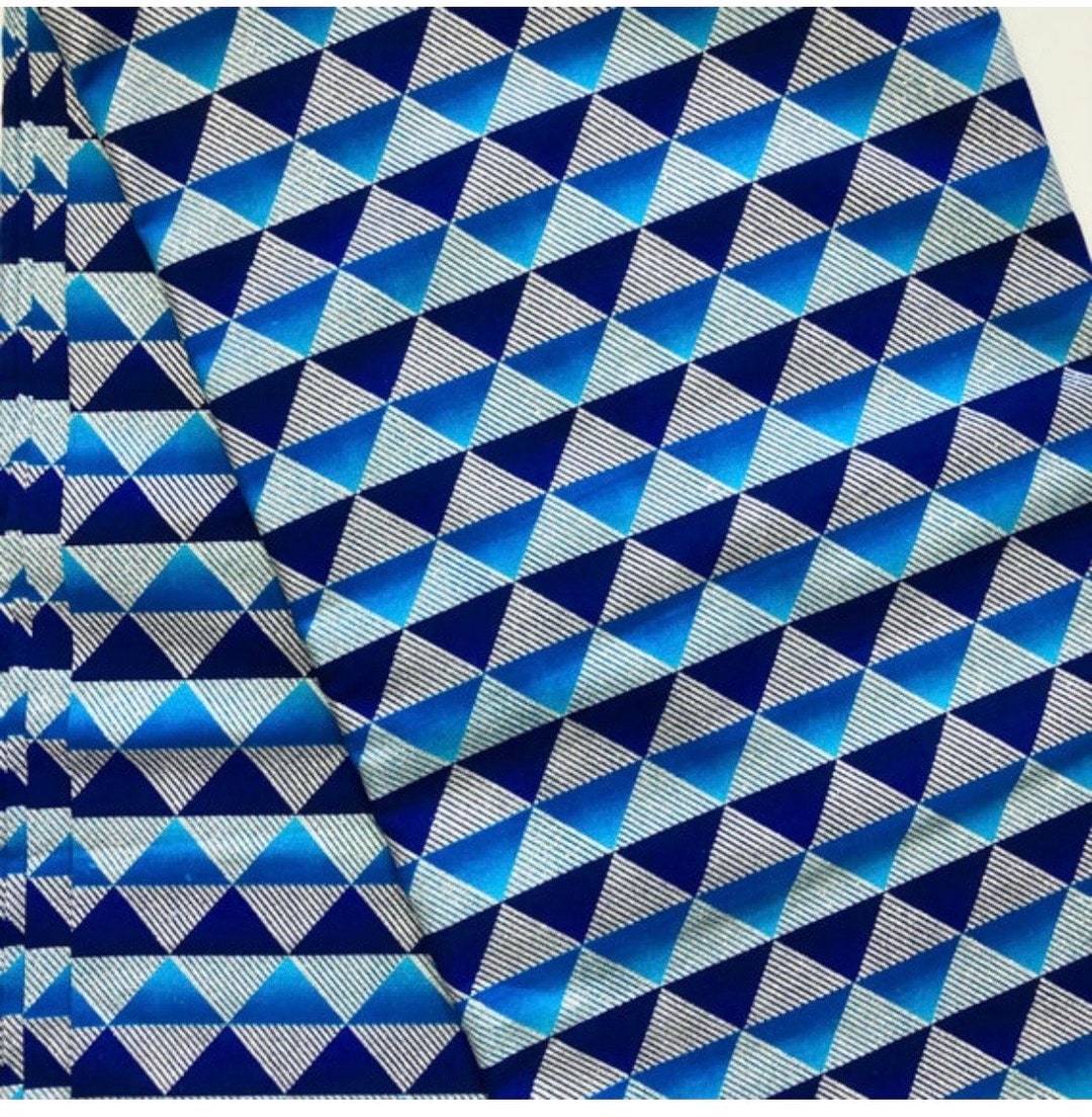 African Print Fabric, Blue Silver Glitter Triangles Ankara Fabric ...