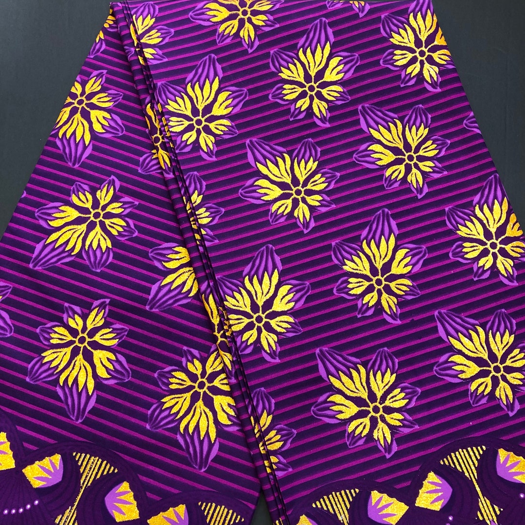 African Print Fabric, Purple Gold Glitter Ankara Fabric, Damask Print ...