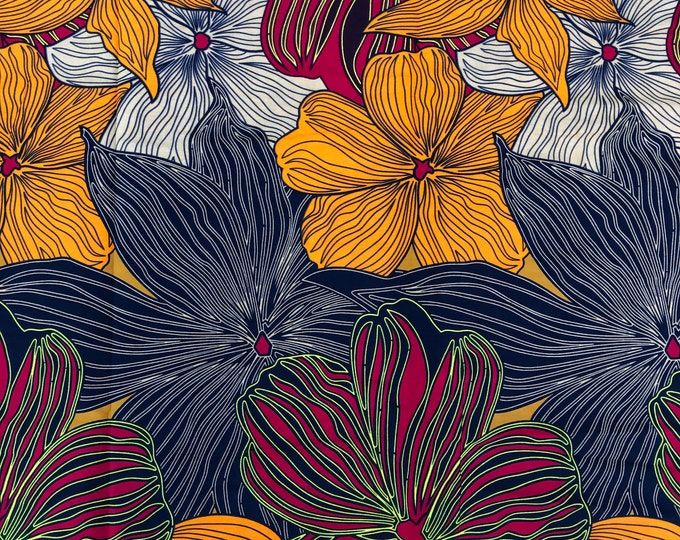 African Print Fabric, Big Floral Print Fabric, Ankara Fabric, Botanical ...