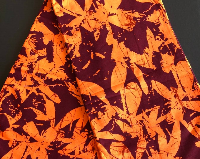 African Print Fabric, Floral Print Fabric, Orange and Burgundy, Ankara ...